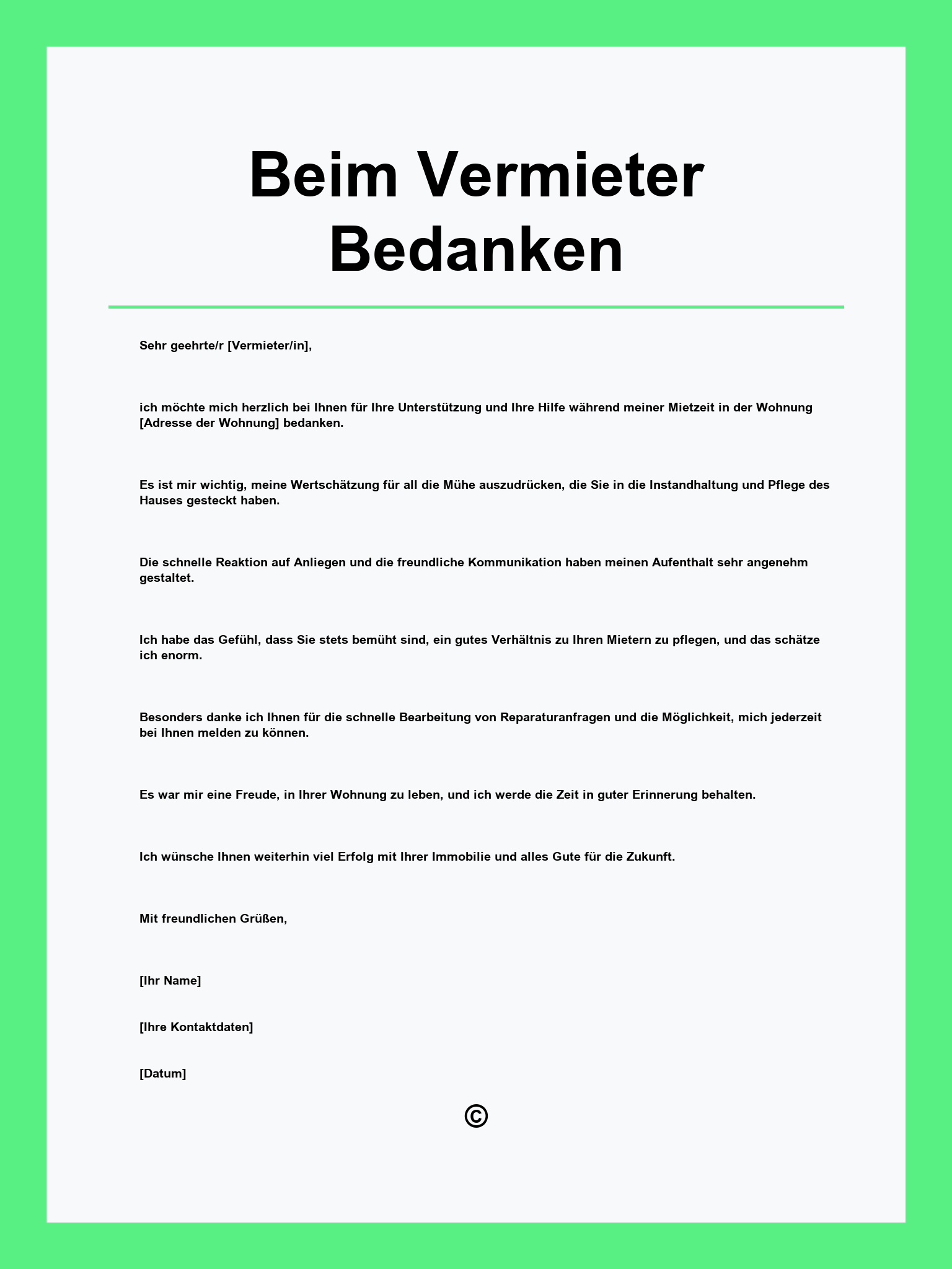 Beim Vermieter Bedanken
