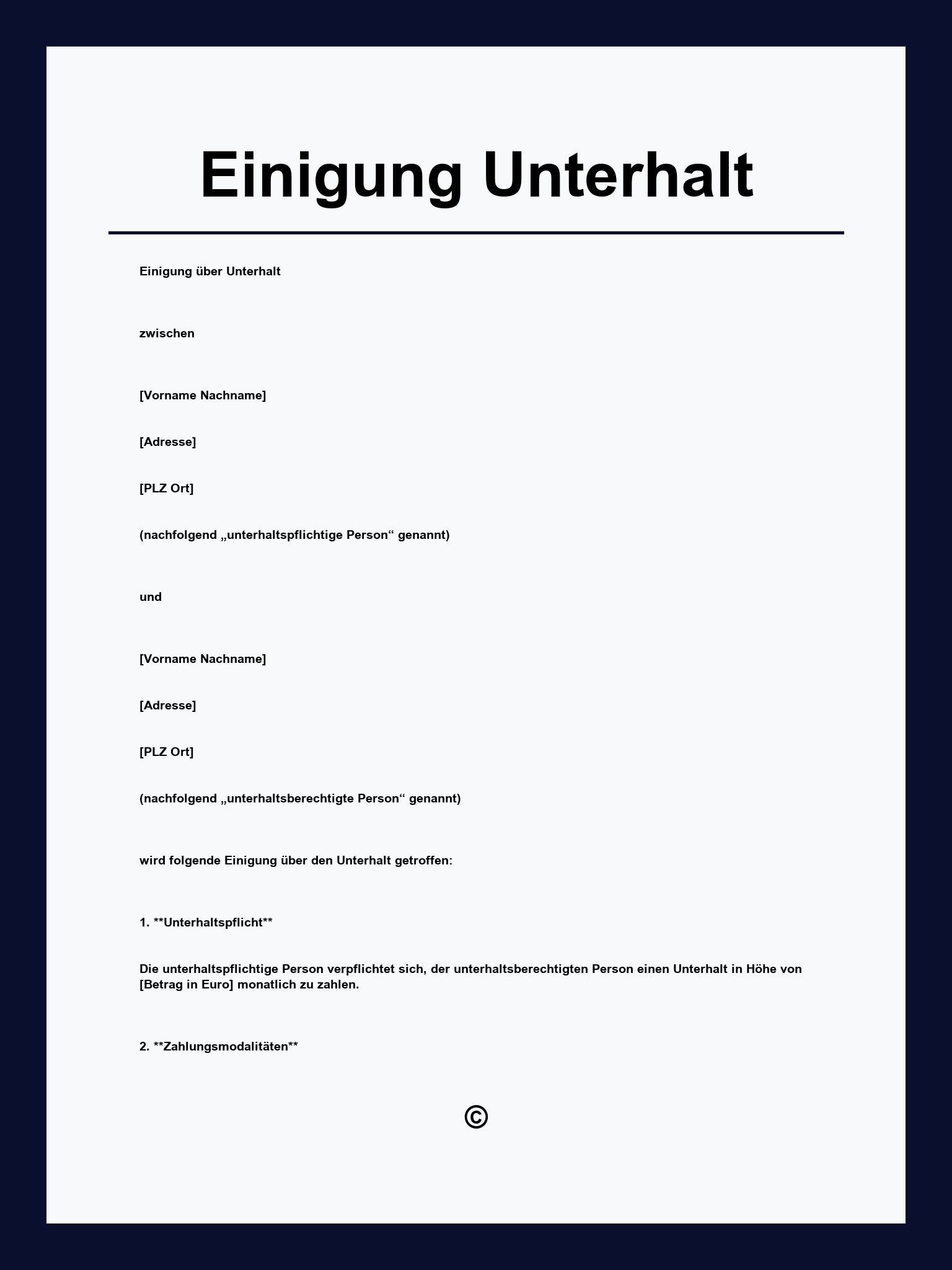 Einigung Unterhalt Vorlage