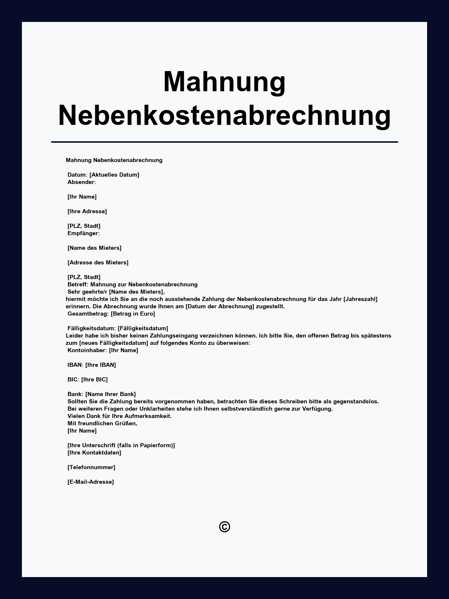 Mahnung Nebenkostenabrechnung