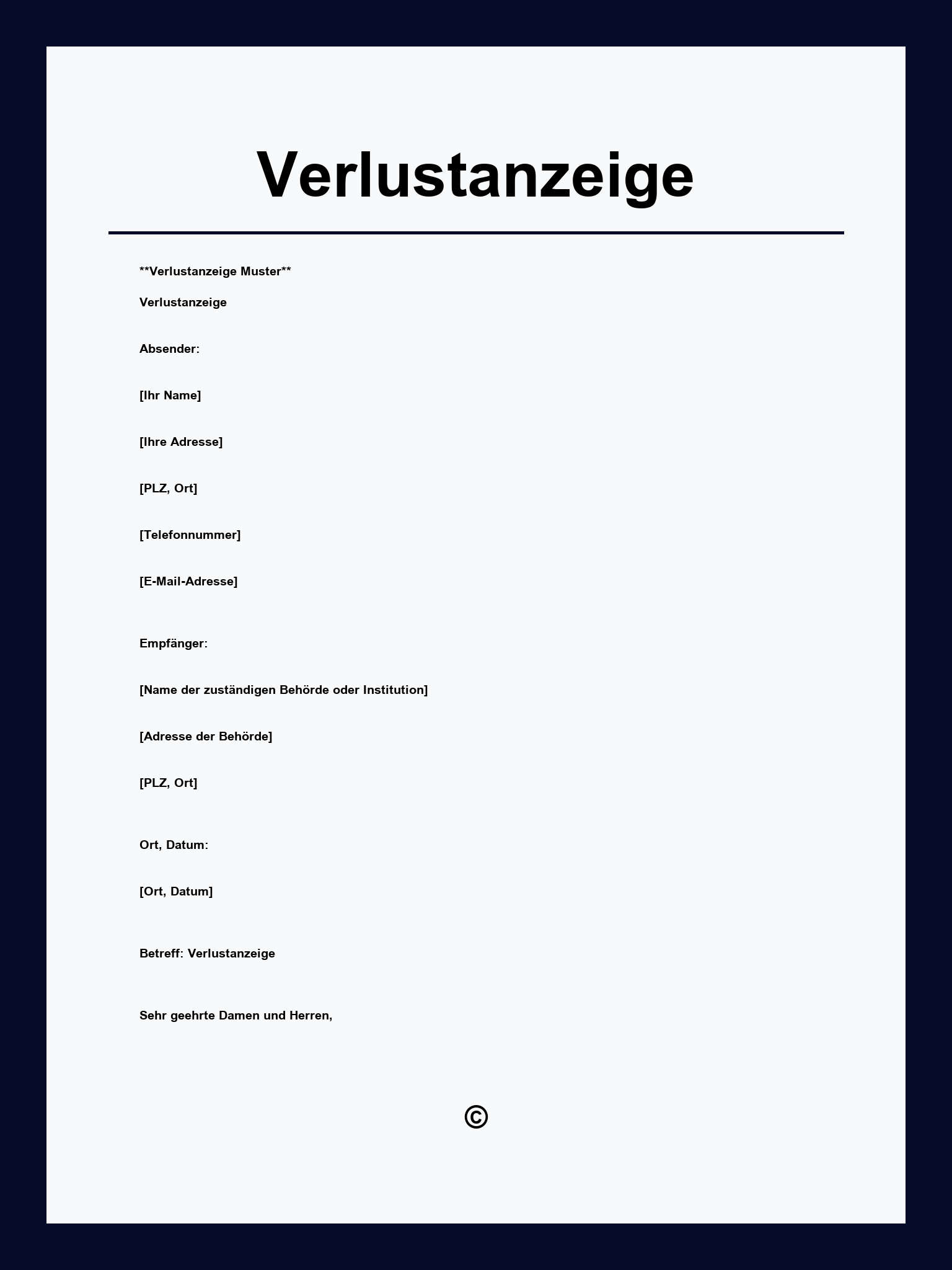Verlustanzeige Vorlage